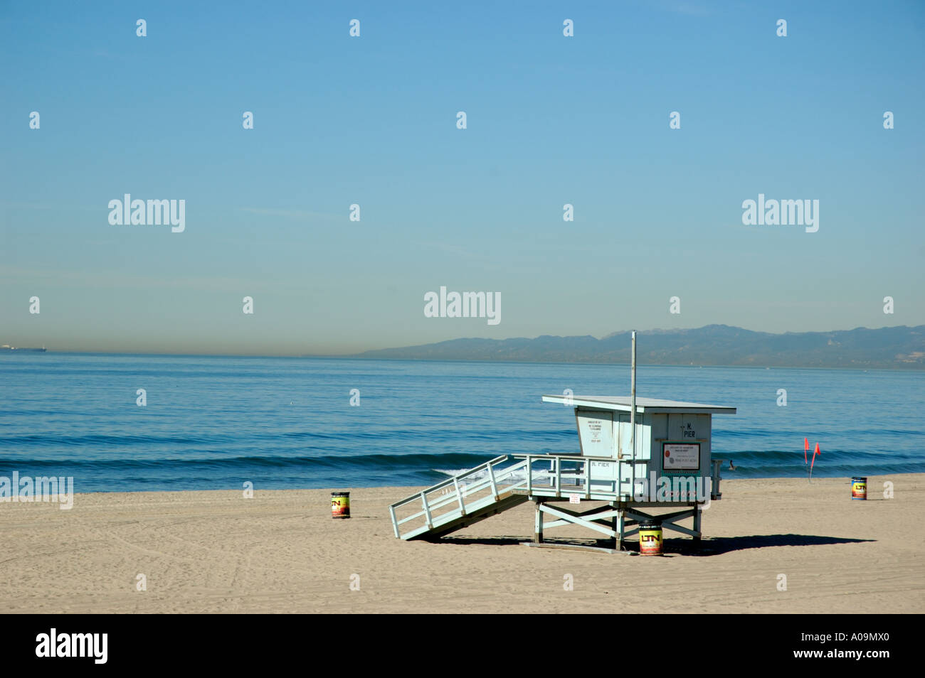 California Santa Monica State Beach Municipal Pier lifeguard station ...