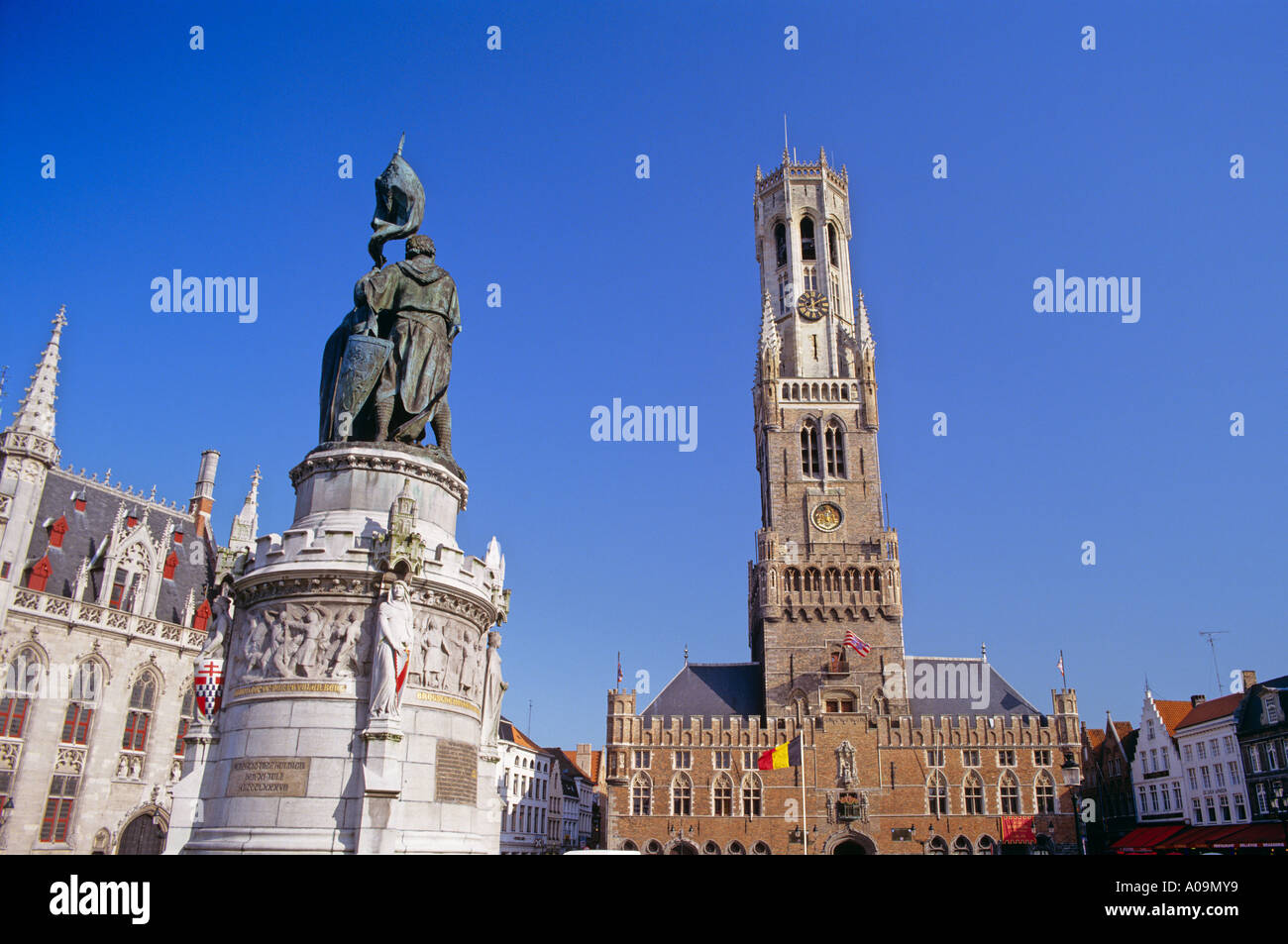 Belfry Tower view from the Market Square Bruges Belgium Europe Stock ...