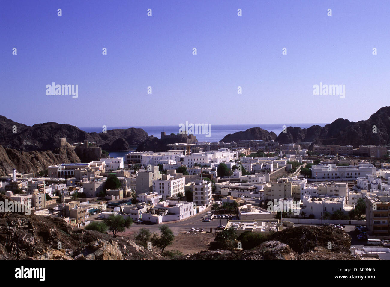 Oman Capital, Muscat. Sultan's Palace is to the right of the old ...