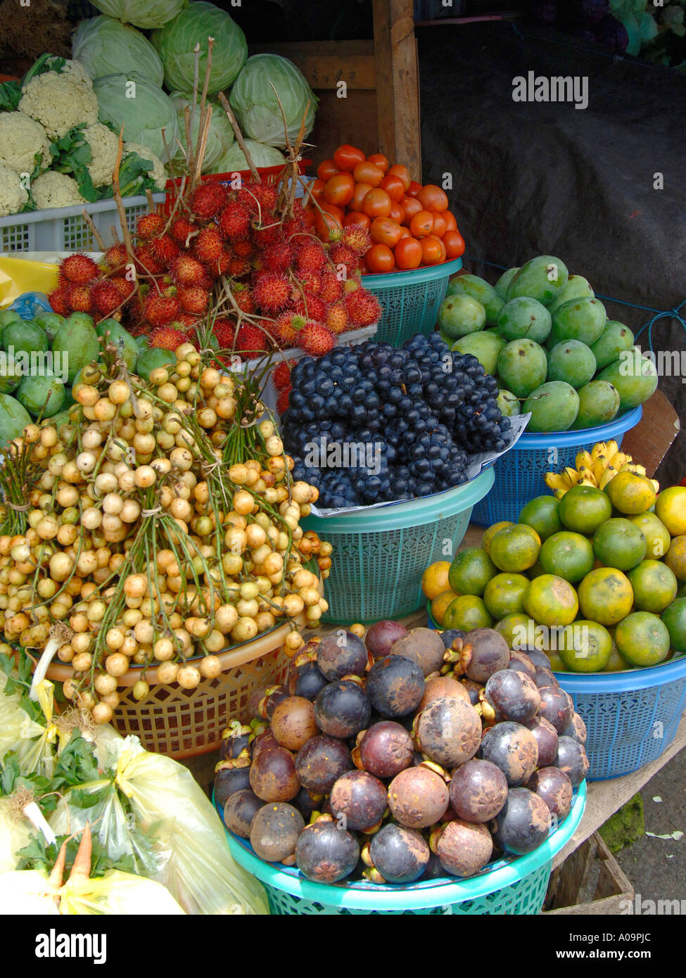 Open air market stall with tropical fruits, Singaraja, Bali Indonesia ...