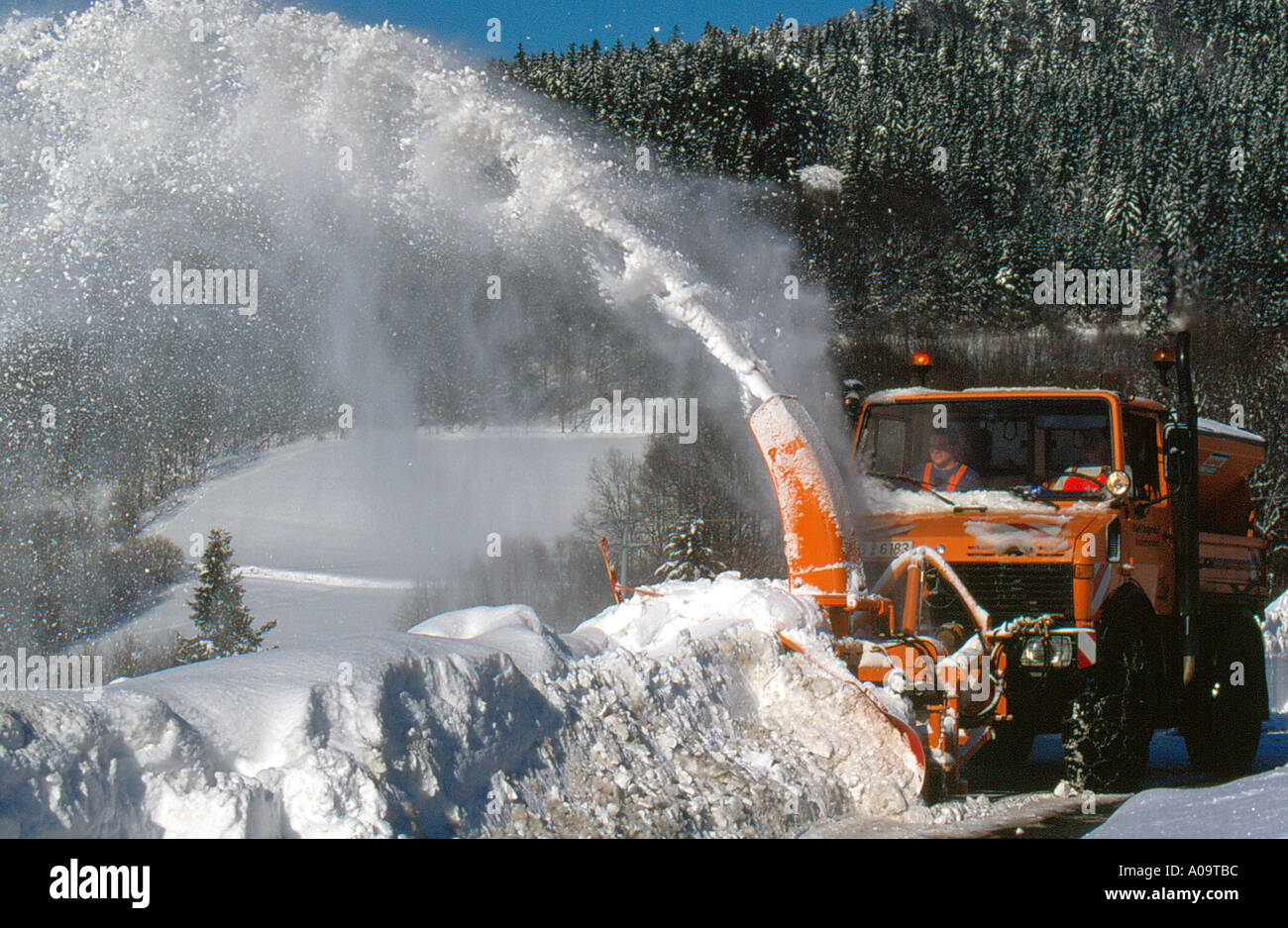 Government Mercedes Benz snowblower in winter, Bavarian Forest, Lower ...