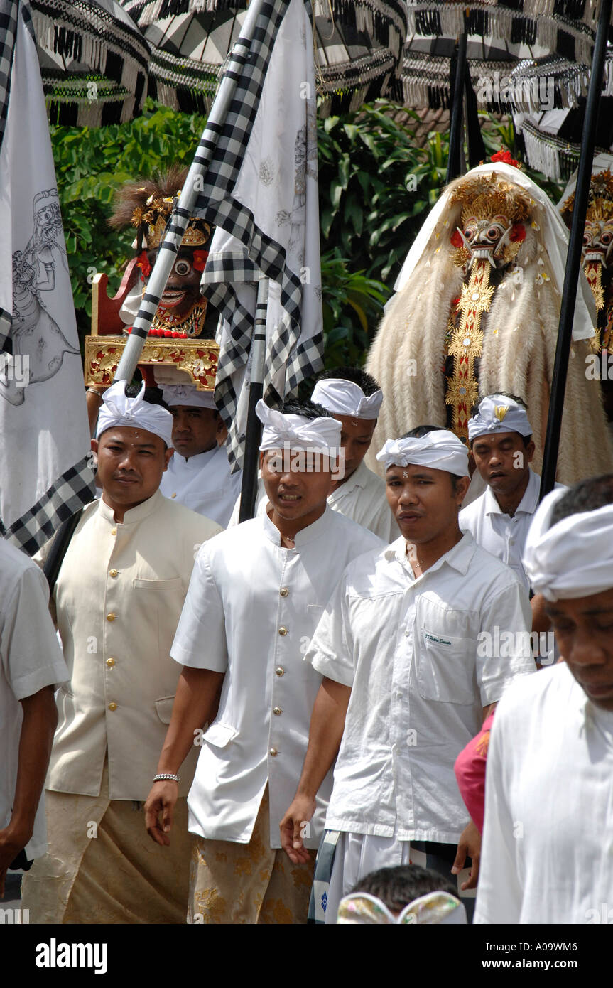 Balinese religious festival, temple procession in the town of Ubud ...