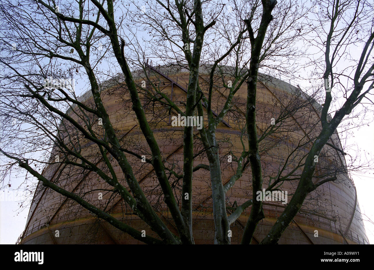 A full gasometer holding liquid gas for distribution to the domestic ...