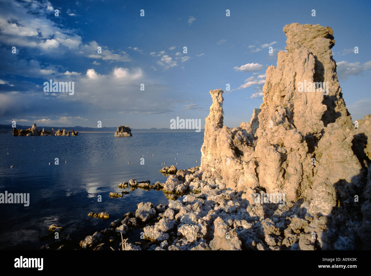 Late afternoon sunlight rakes across MONO LAKE at SOUTH TUFA GROVE in ...
