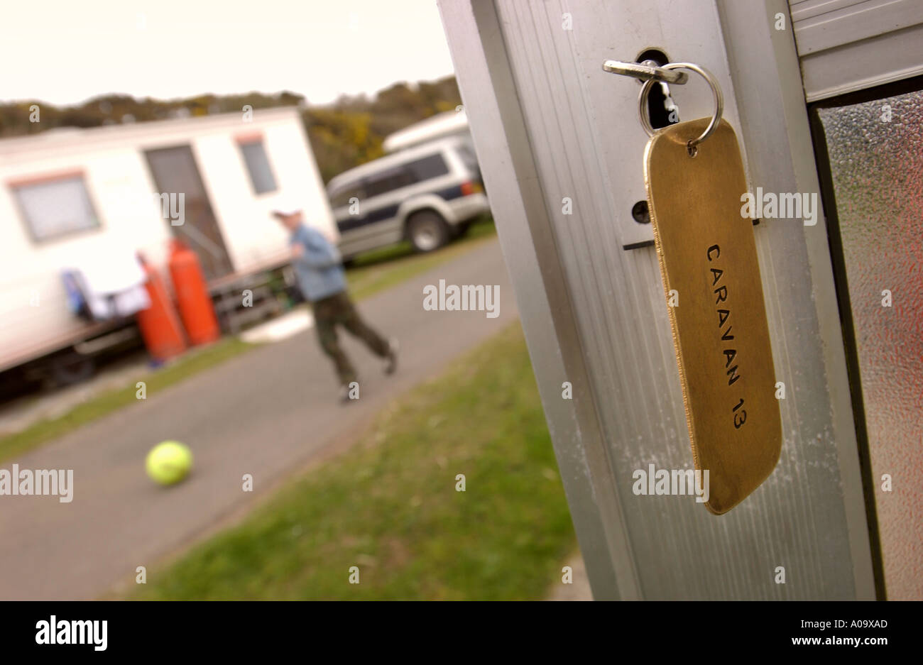 A KEY IN THE DOOR OF A CARAVAN AT THE WHITSAND BAY HOLIDAY PARK NEAR ...