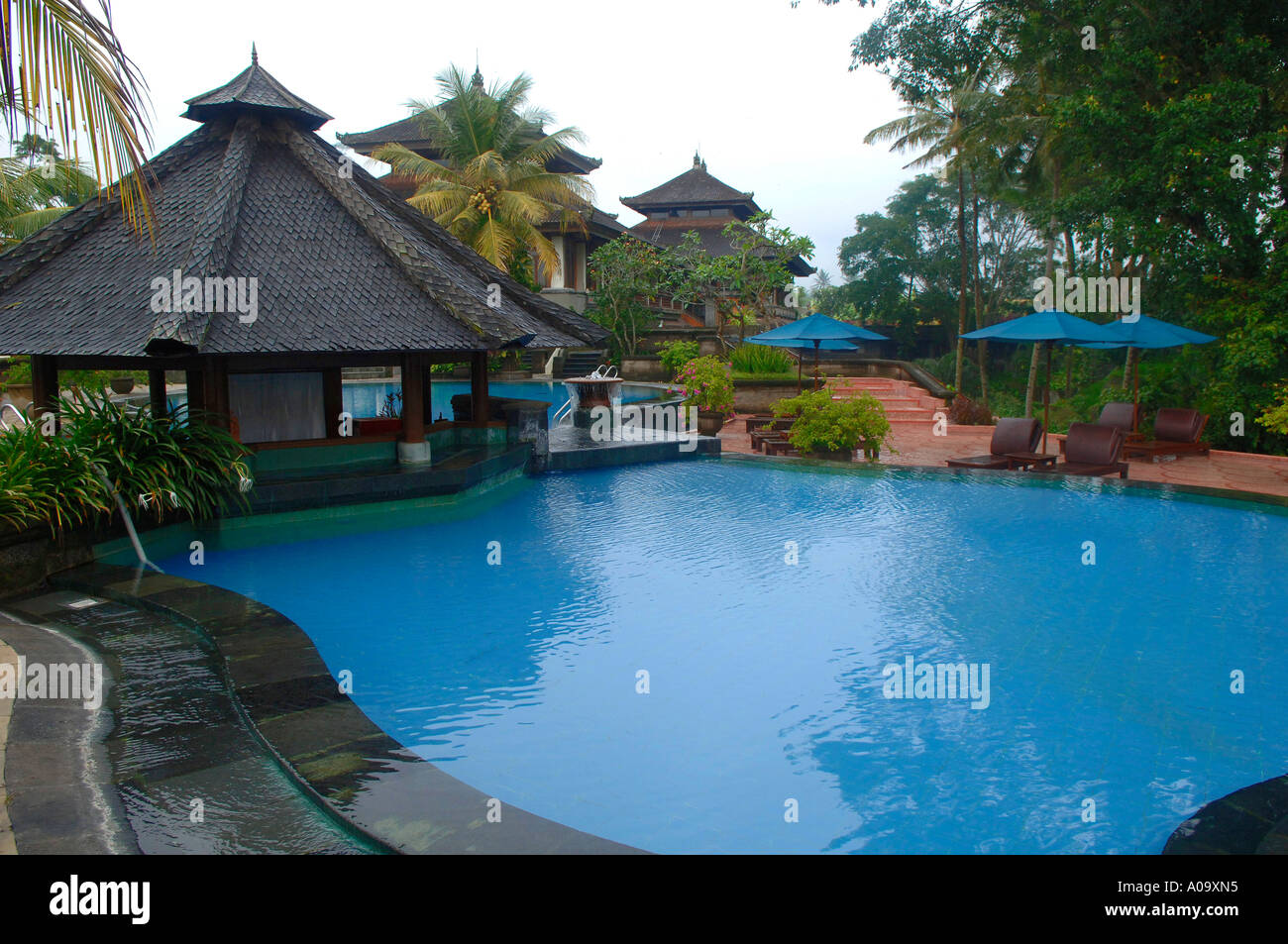 swimming pool and water terrace, luxury hotel resort, Ubud, Bali ...