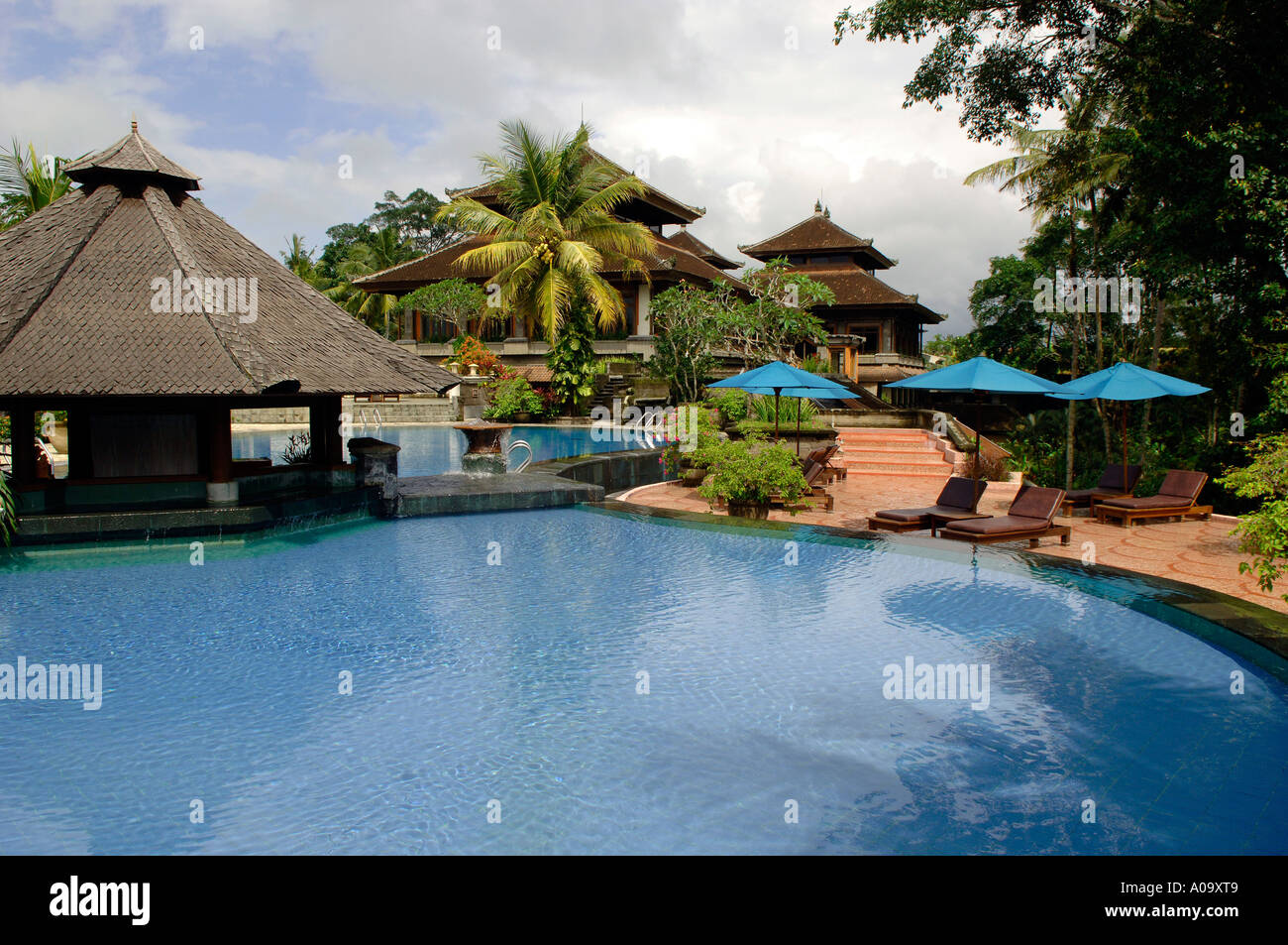 swimming pool and water terrace, luxury hotel resort, Ubud, Bali ...