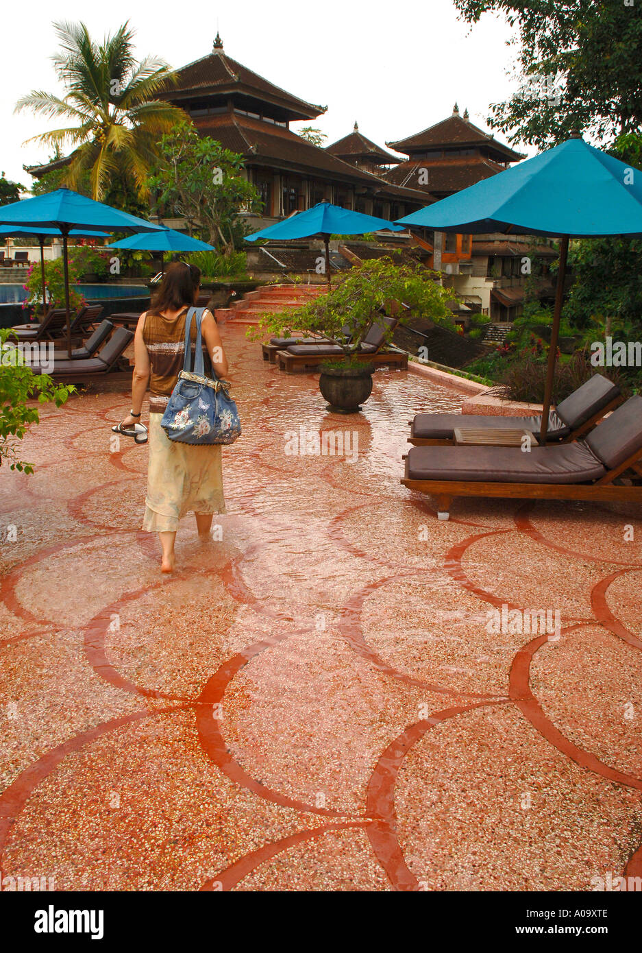 swimming pool and water terrace, luxury hotel resort, Ubud, Bali ...