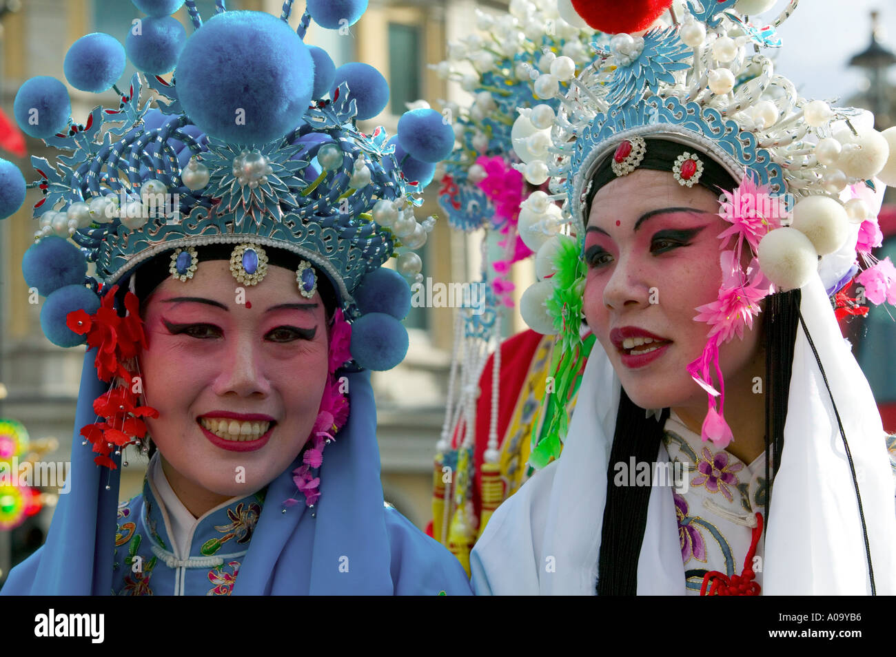 Two female dancers of Beijing Performance Troop in costume during ...