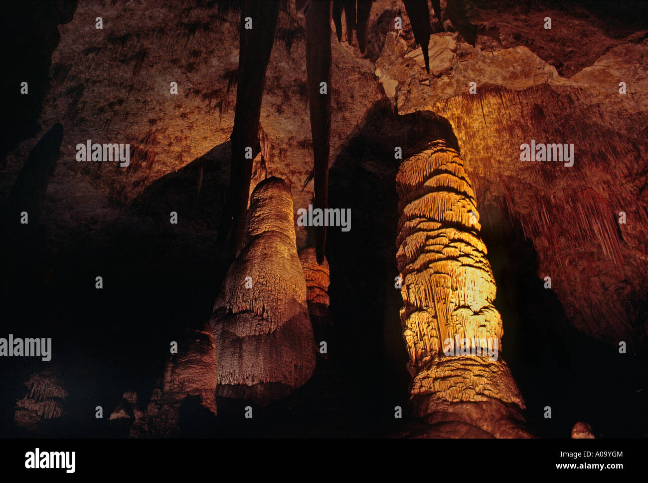 Giant COLUMNS inside the limestone cave of CARLESBAD CAVERNS NATIONAL ...