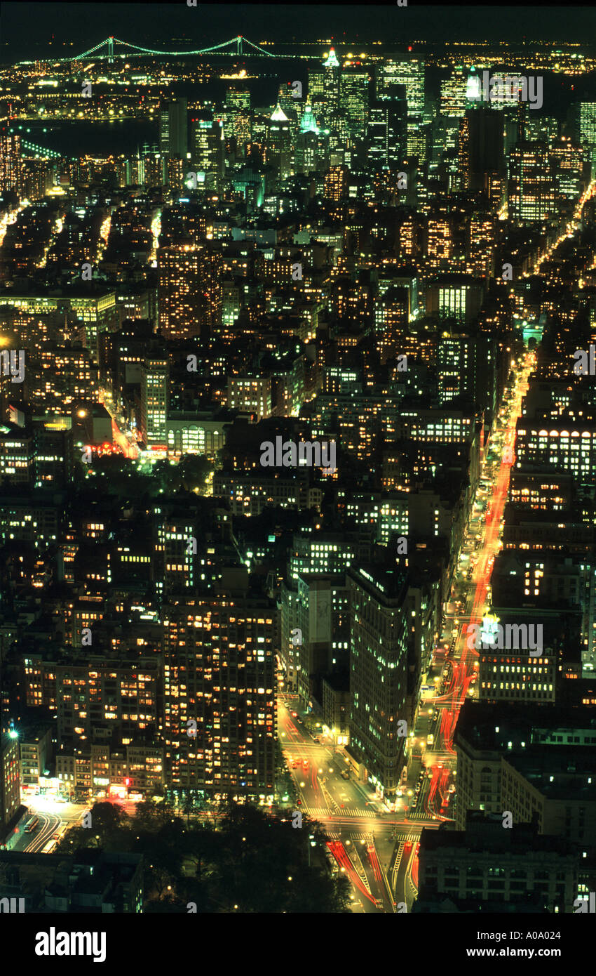 Aerial view manhattan night broadway hi-res stock photography and ...