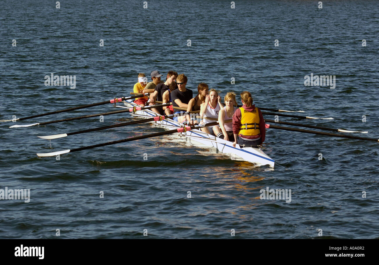 Coxed eight rowing, Lake Pupuke, North Shore Auckland New Zealand Stock ...