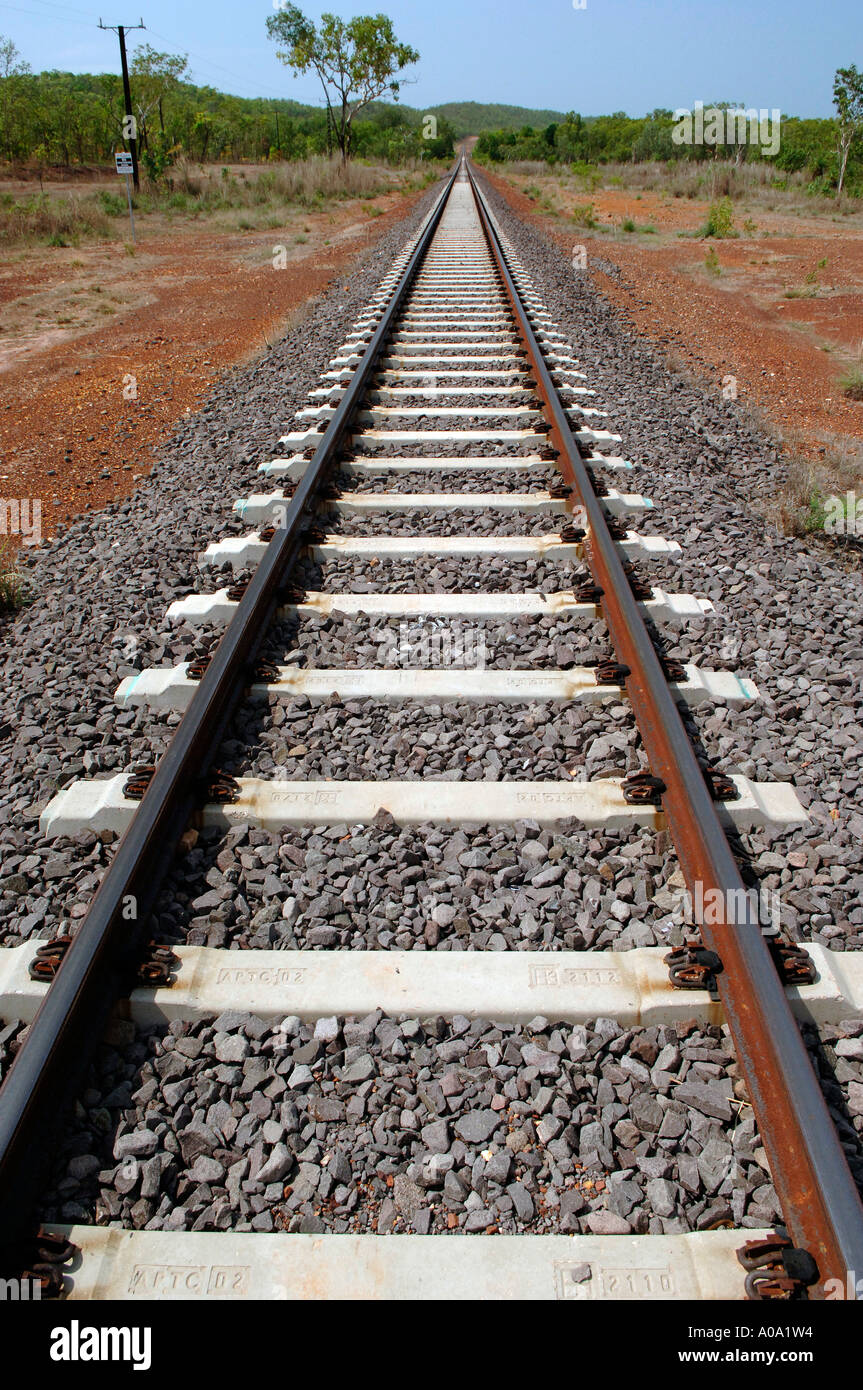 Straight railway track on the Alice Springs to Katherine Rail line ...