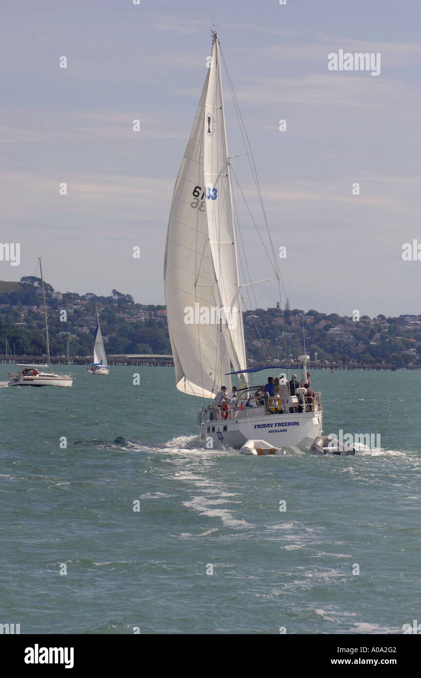 Sailing Yacht Waitemata harbour Huraki Gulf Auckland New Zealand Stock ...