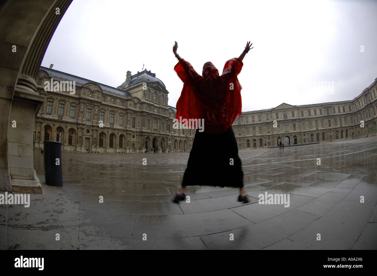 Le Louvre, Paris, France, woman in red, rain, the louvre, Paris, France ...