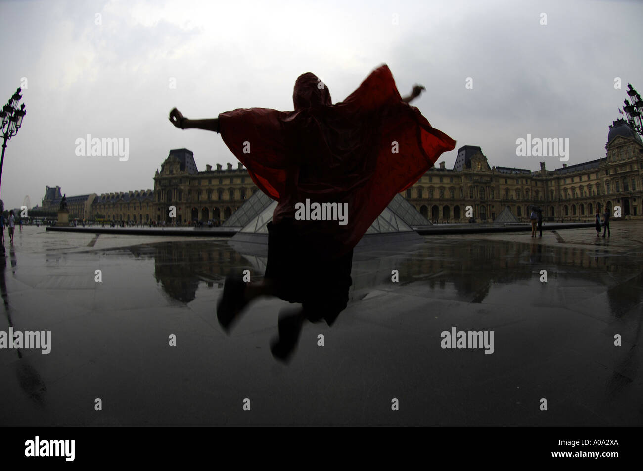 Le Louvre, Paris, France, woman in red, rain, the louvre, Paris, France ...