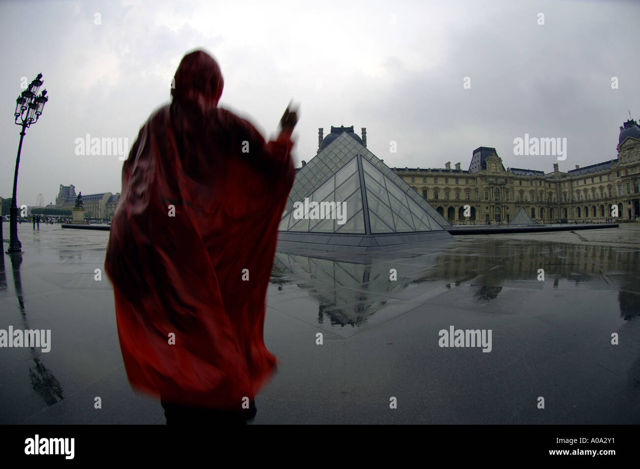 Le Louvre, Paris, France, woman in red, rain, the louvre, Paris, France ...
