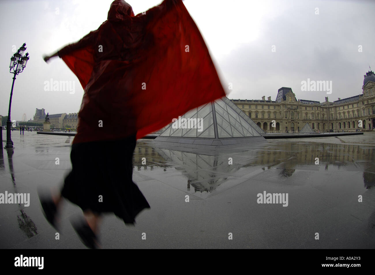 Le Louvre, Paris, France, woman in red, rain, the louvre, Paris, France ...