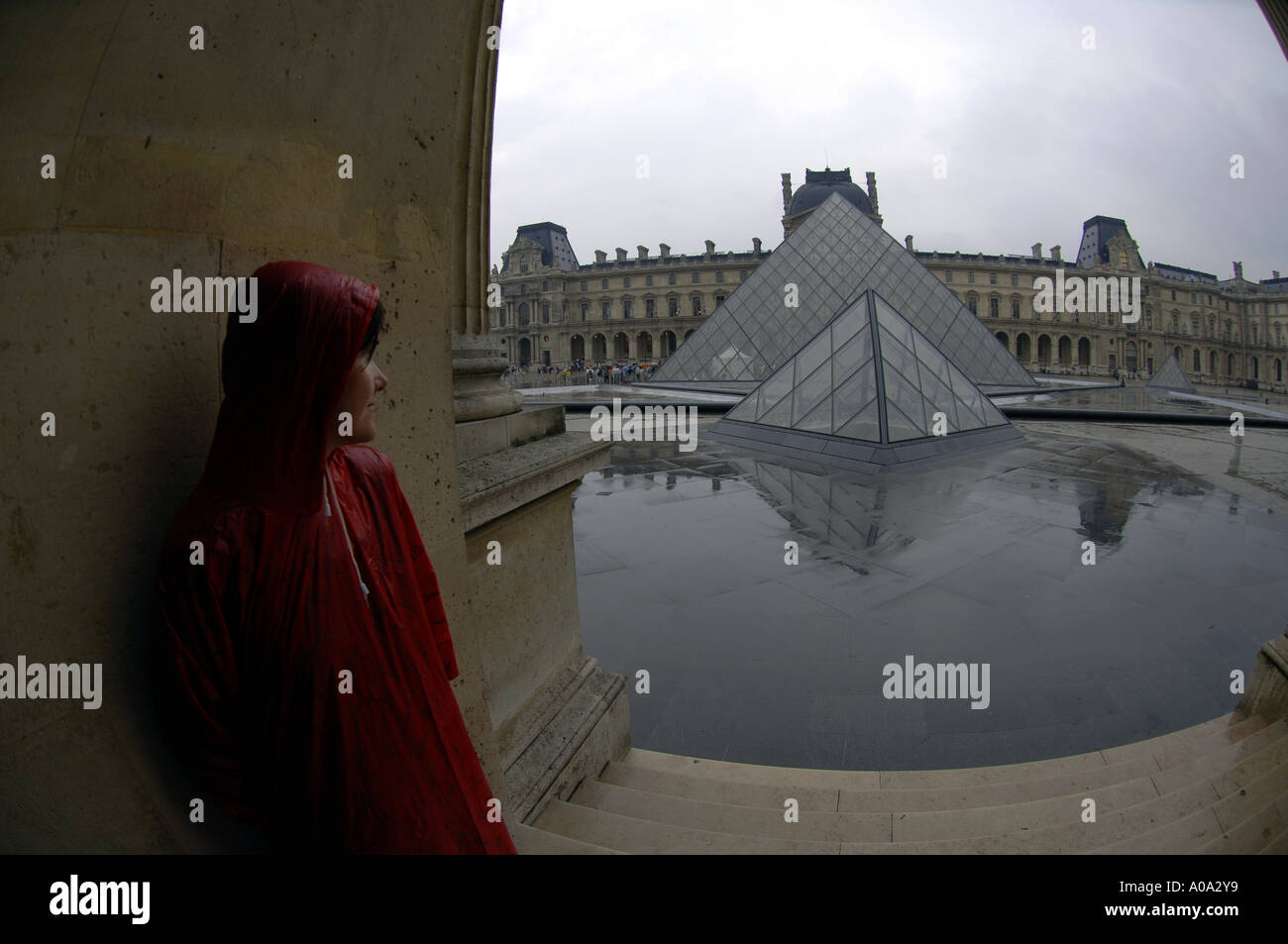 Le Louvre, Paris, France, woman in red, rain, the louvre, Paris, France ...