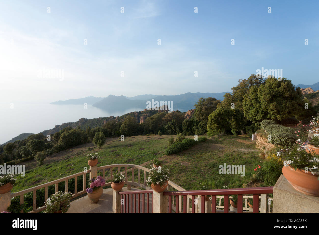 View from the terrace of Les Roches Rouges Hotel, Piana, Gulf of Porto ...