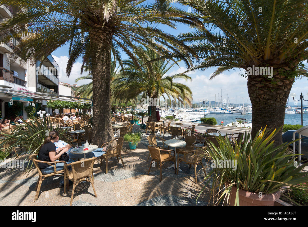 Harbourfront restaurant in the port area, Porto Vecchio, Corsica ...
