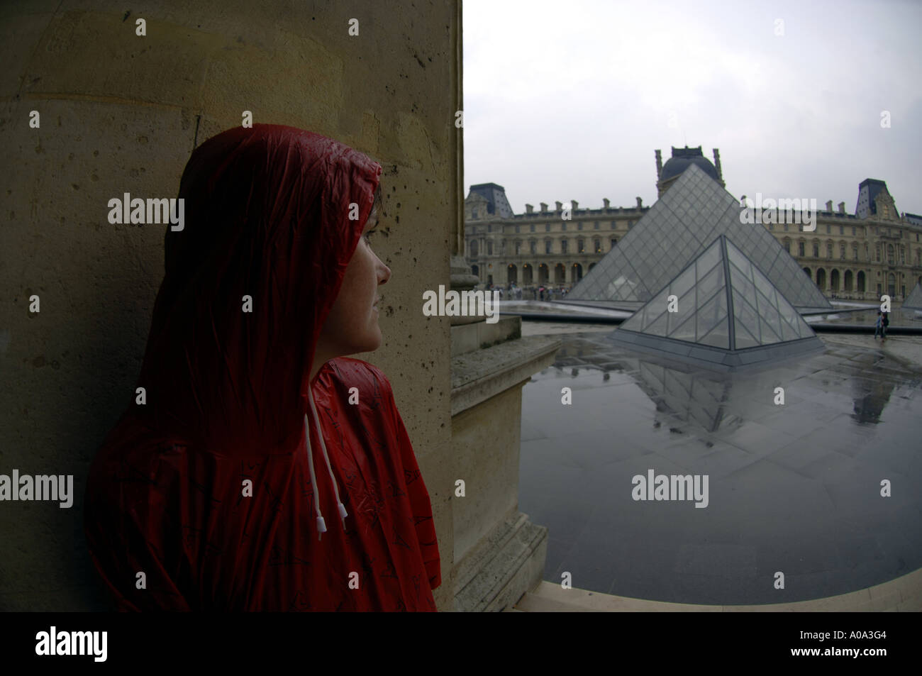 Le Louvre, Paris, France, woman in red, rain, the louvre, Paris, France ...