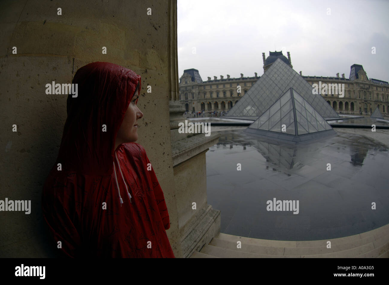 Le Louvre, Paris, France, woman in red, rain, the louvre, Paris, France ...