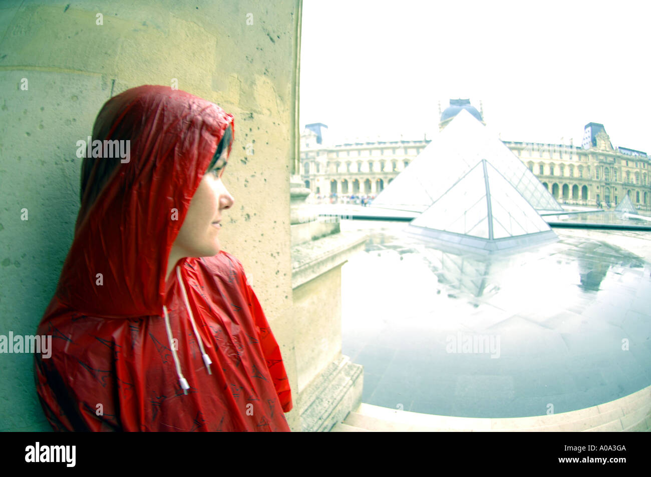 Le Louvre, Paris, France, woman in red, rain, the louvre, Paris, France ...