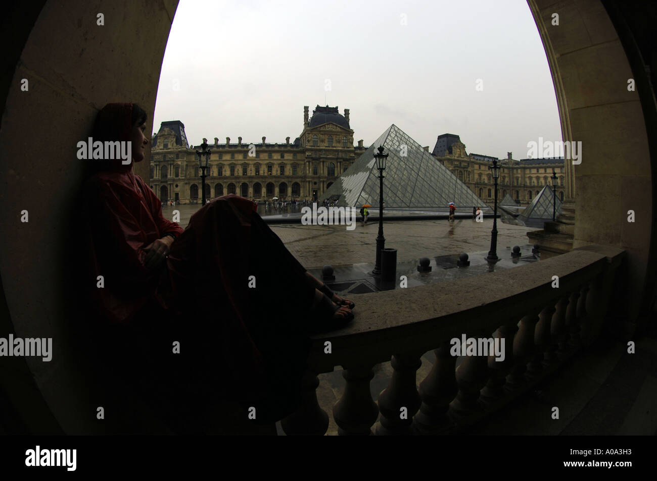 Le Louvre, Paris, France, woman in red, rain, the louvre, Paris, France ...