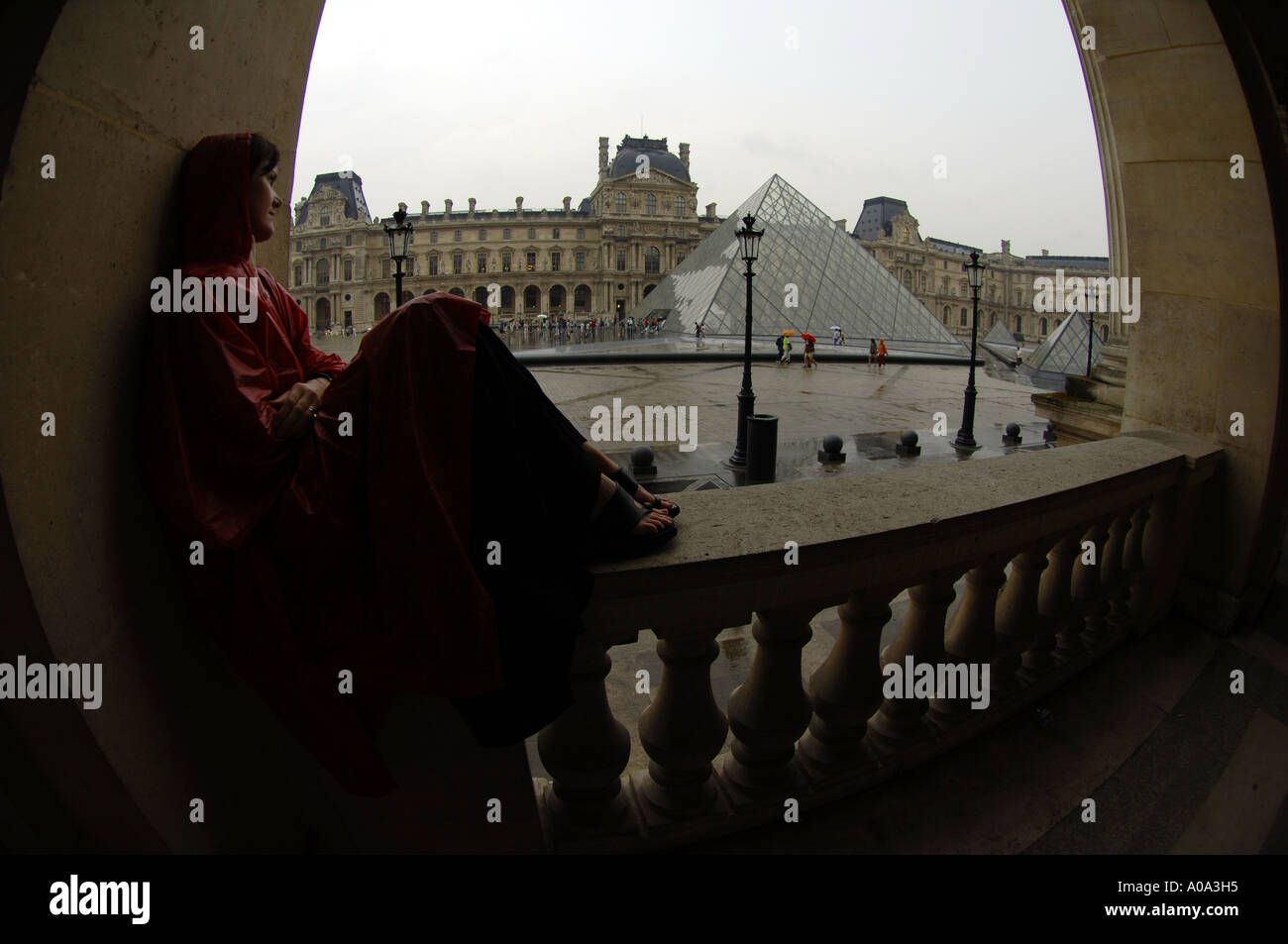 Le Louvre, Paris, France, woman in red, rain, the louvre, Paris, France ...