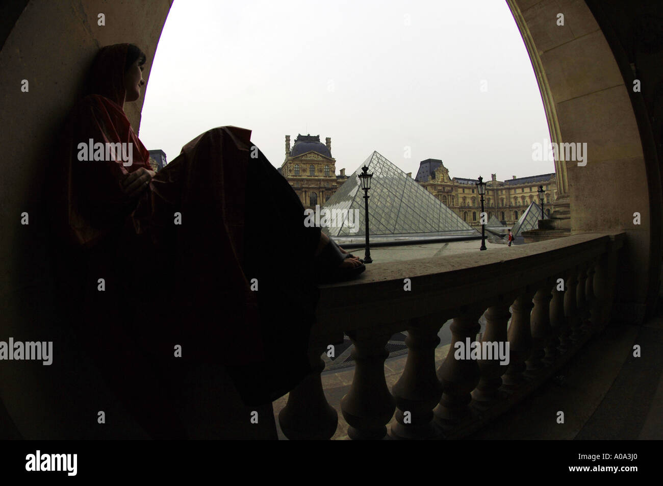 Le Louvre, Paris, France, woman in red, rain, the louvre, Paris, France ...