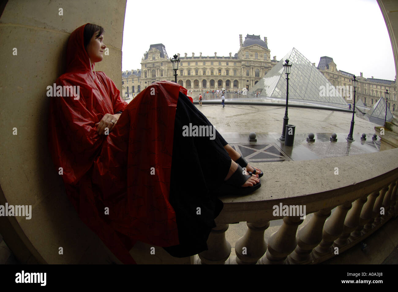 Le Louvre, Paris, France, woman in red, rain, the louvre, Paris, France ...