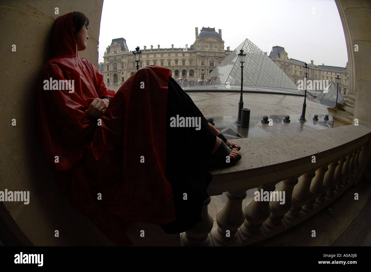 Le Louvre, Paris, France, woman in red, rain, the louvre, Paris, France ...
