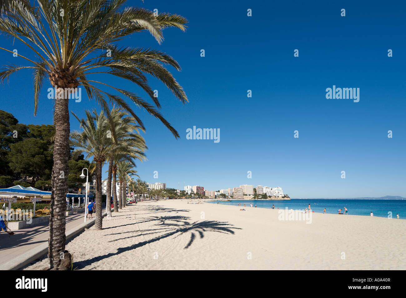 Beach in the winter season, Magaluf, Bay of Palma, Mallorca, Balearic ...