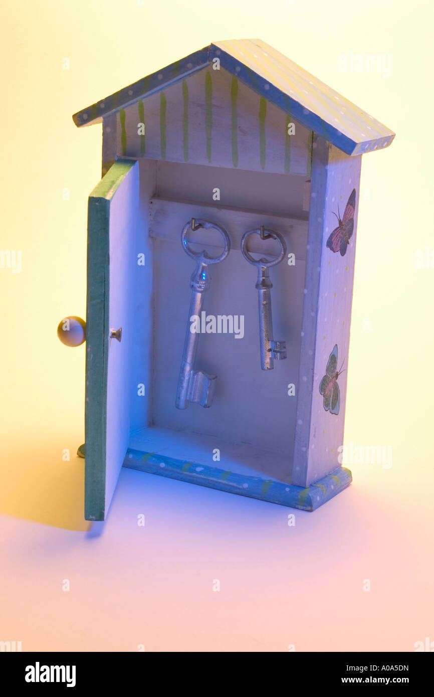 Skeleton Keys in Wooden House-shaped Locker Stock Photo - Alamy