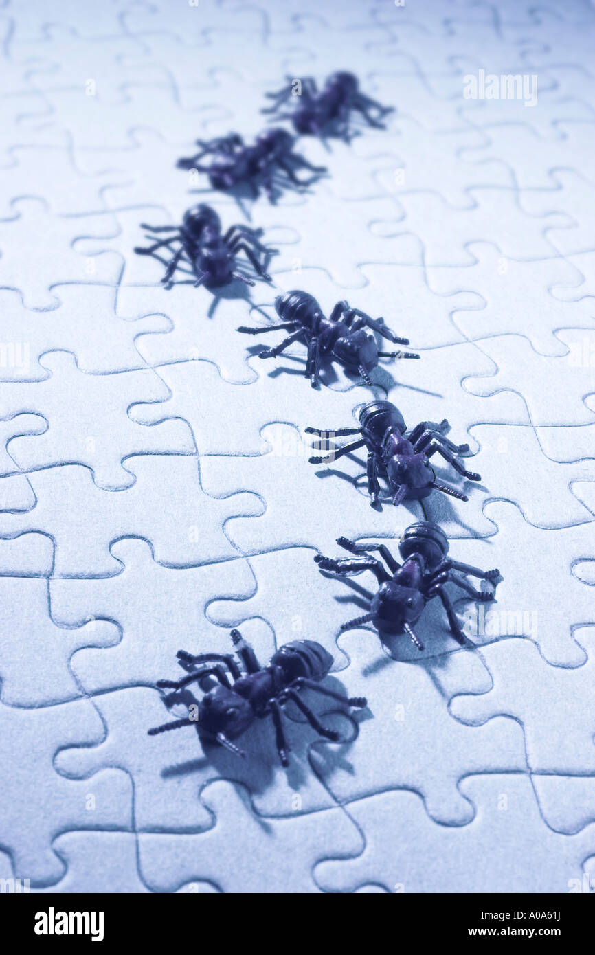 Plastic Ants on Jigsaw Puzzle Stock Photo - Alamy