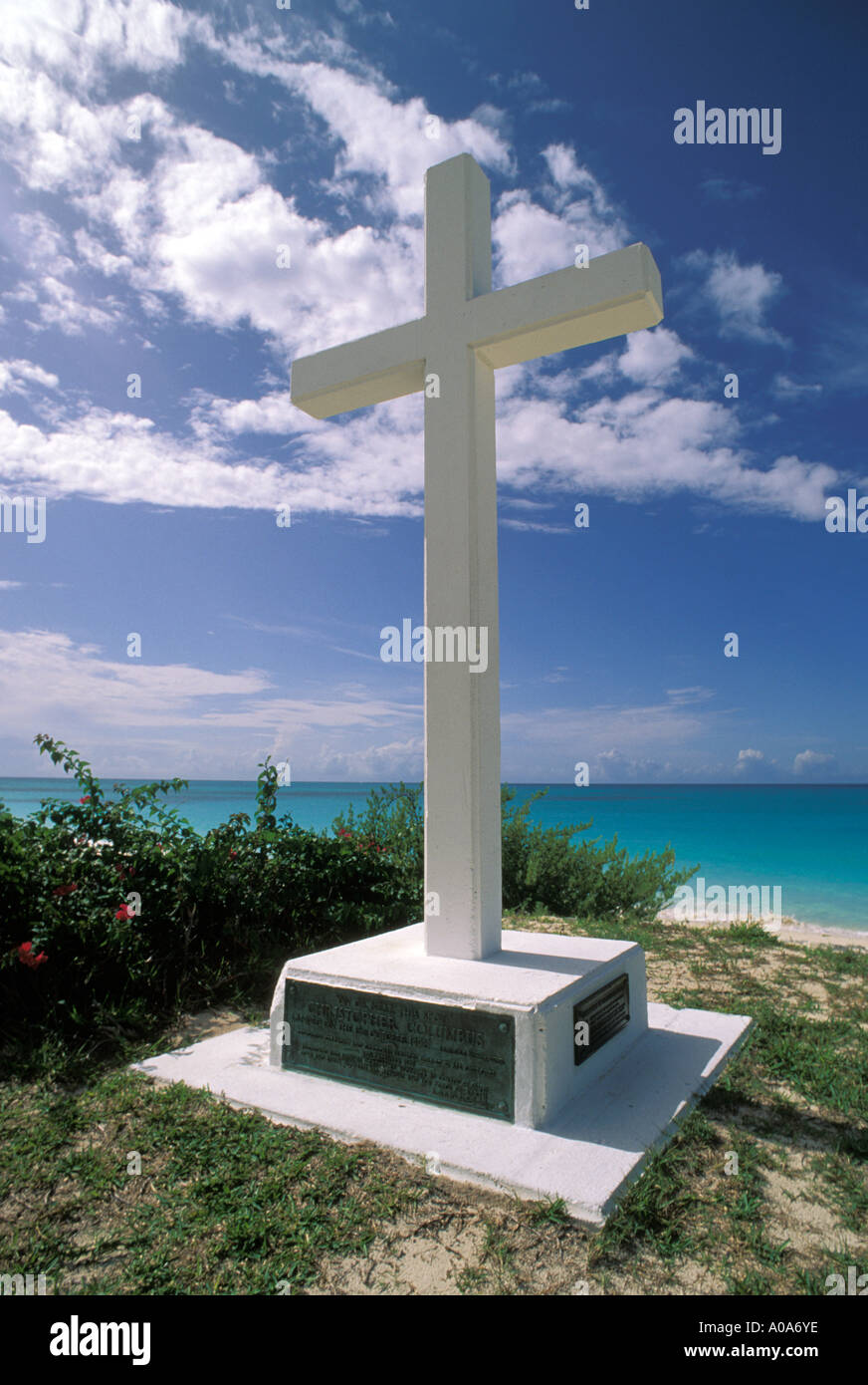 CARIBBEAN BAHAMAS SAN SALVADOR Columbus landmark over looking the ocean ...