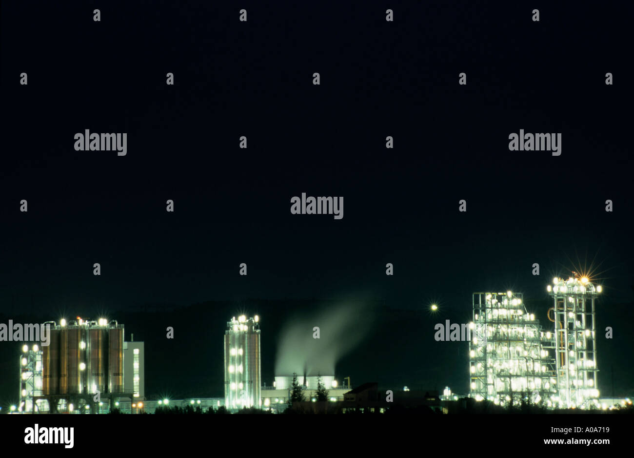 France Berre Petroleum Refinery Illuminated Chimneys At Night Stock ...