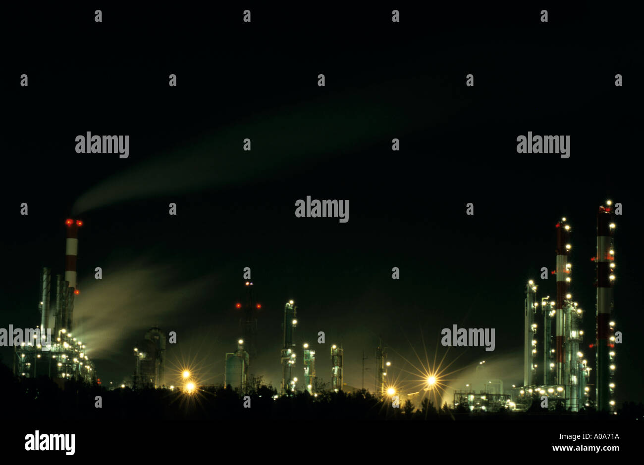 France Berre Petroleum Refinery Illuminated Chimneys At Night Stock ...