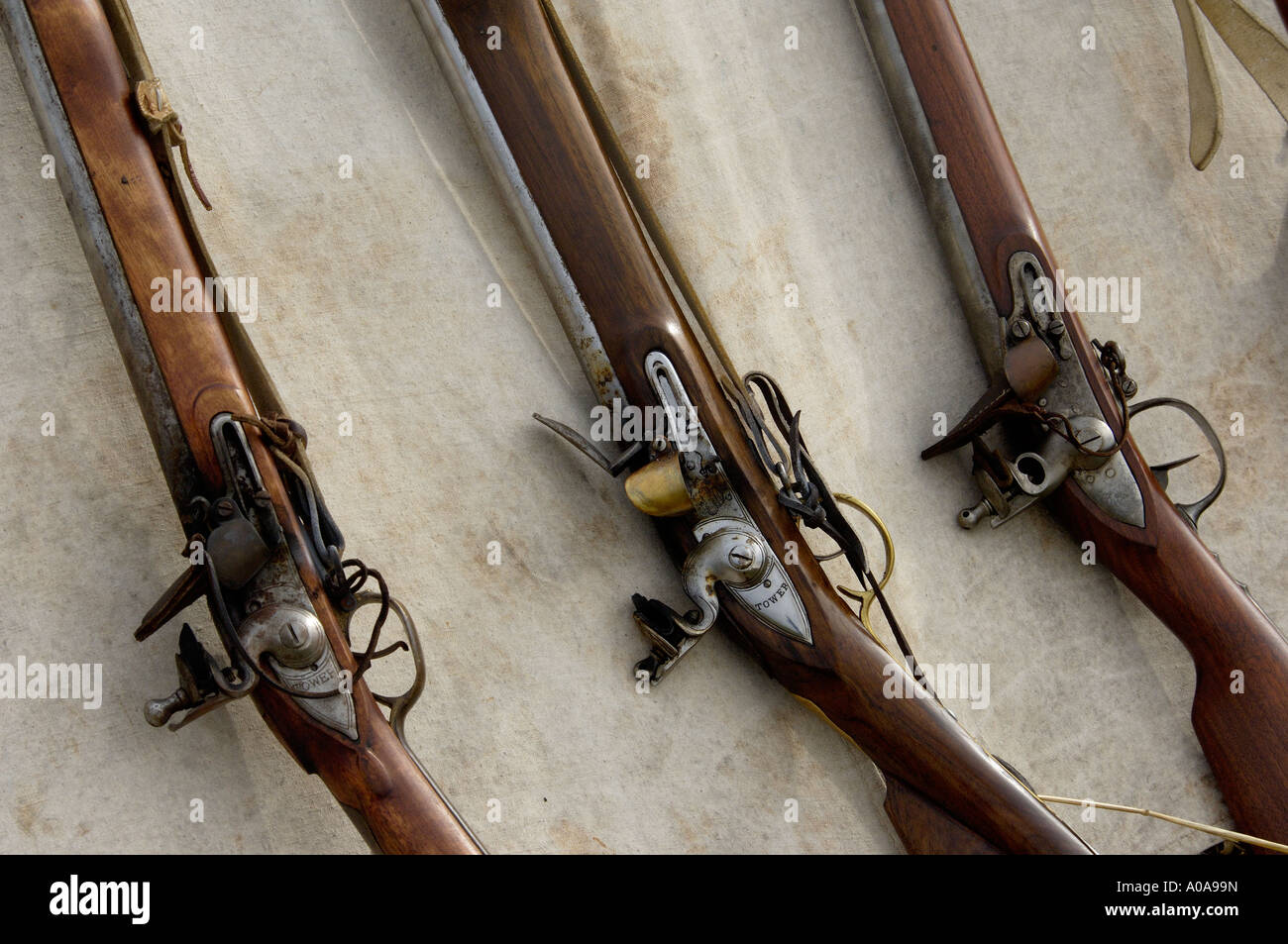 Flintlock muskets at a reenactment on the Yorktown battlefield Virginia ...