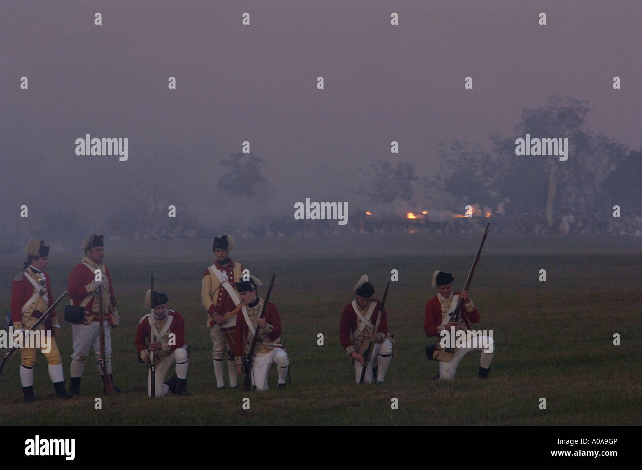 American musket fire halting a British sortie a reenactment at Yorktown ...