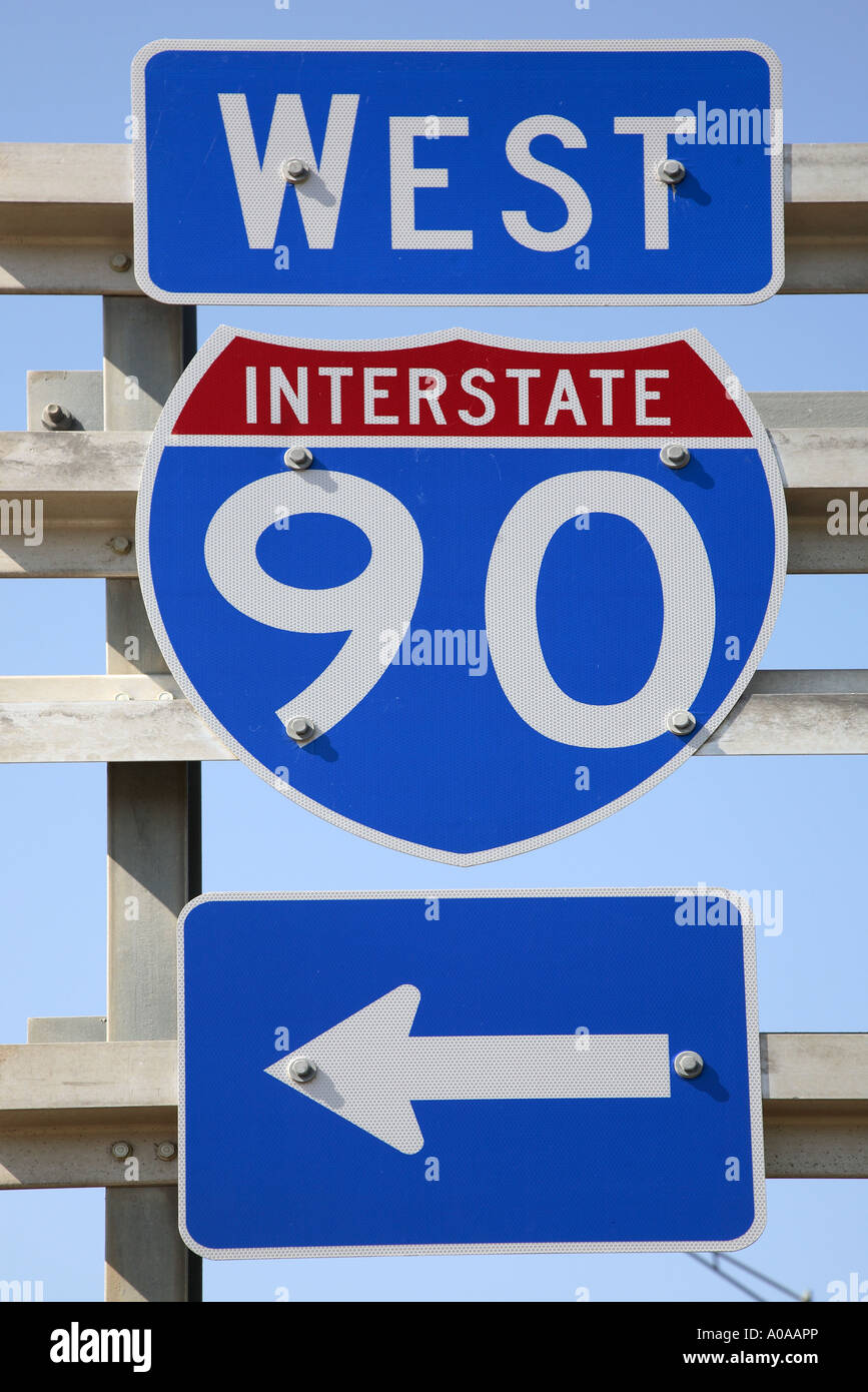 USA Strassenschild Road Sign Interstate West 90 Stock Photo - Alamy