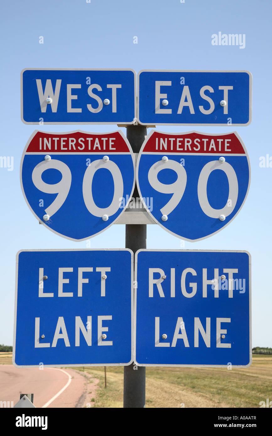 USA Strassenschild Road Sign Interstate West East 90 Stock Photo - Alamy