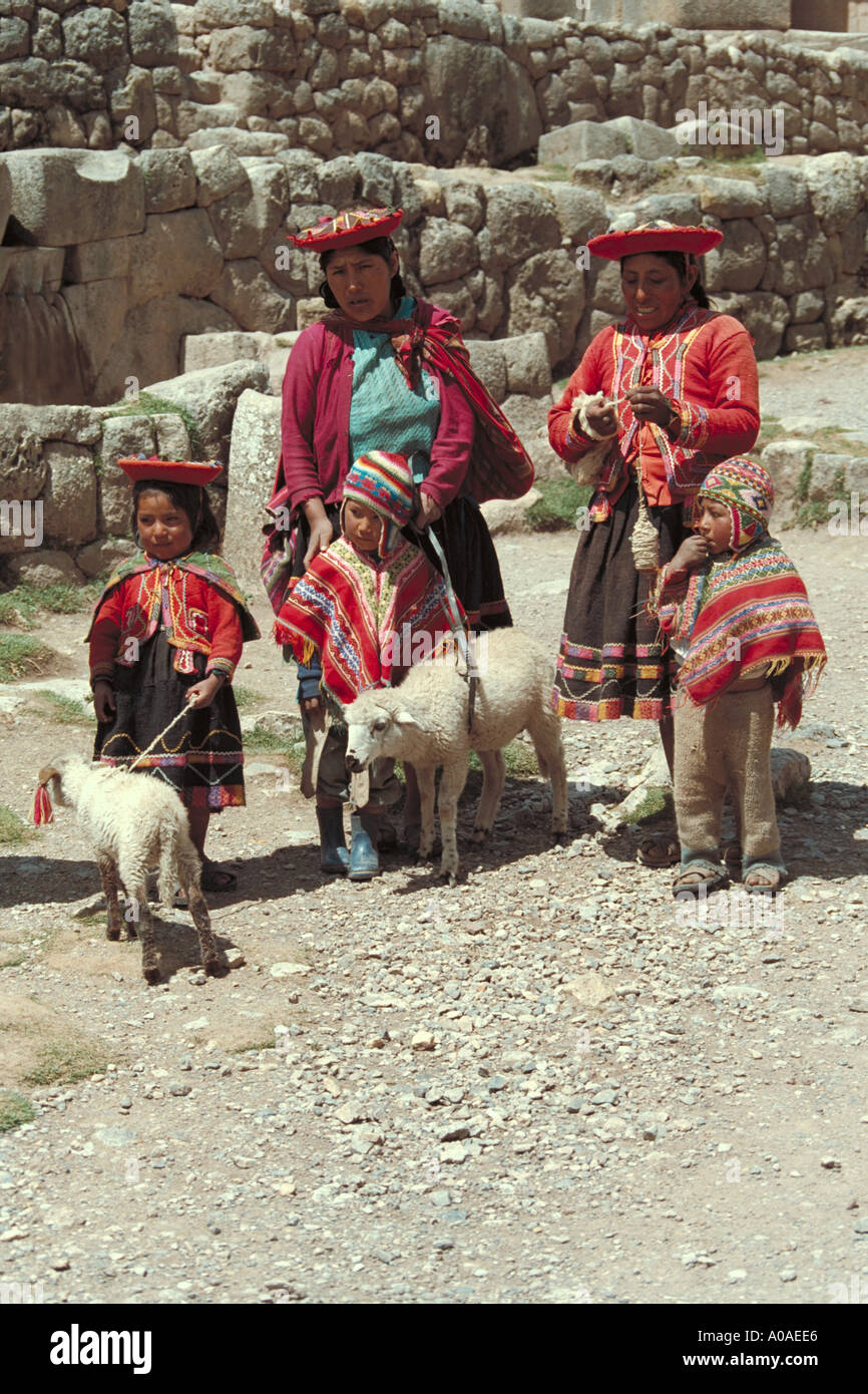 A Group of Peruvian Women and Children in National Costume Posing for ...
