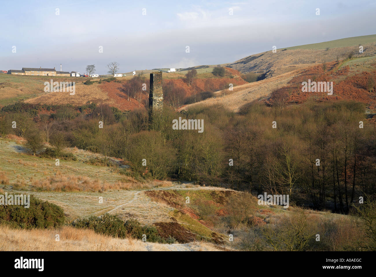 View of Washwheel mill and the packhorse bridge in the Cheesden Valley ...