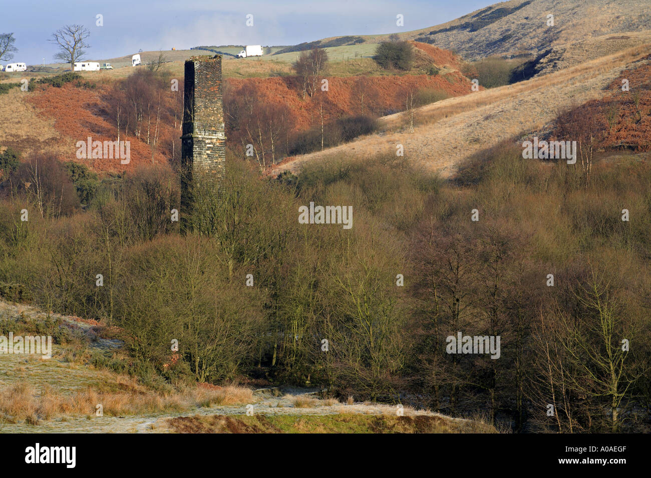 View of Washwheel mill and the packhorse bridge in the Cheesden Valley ...