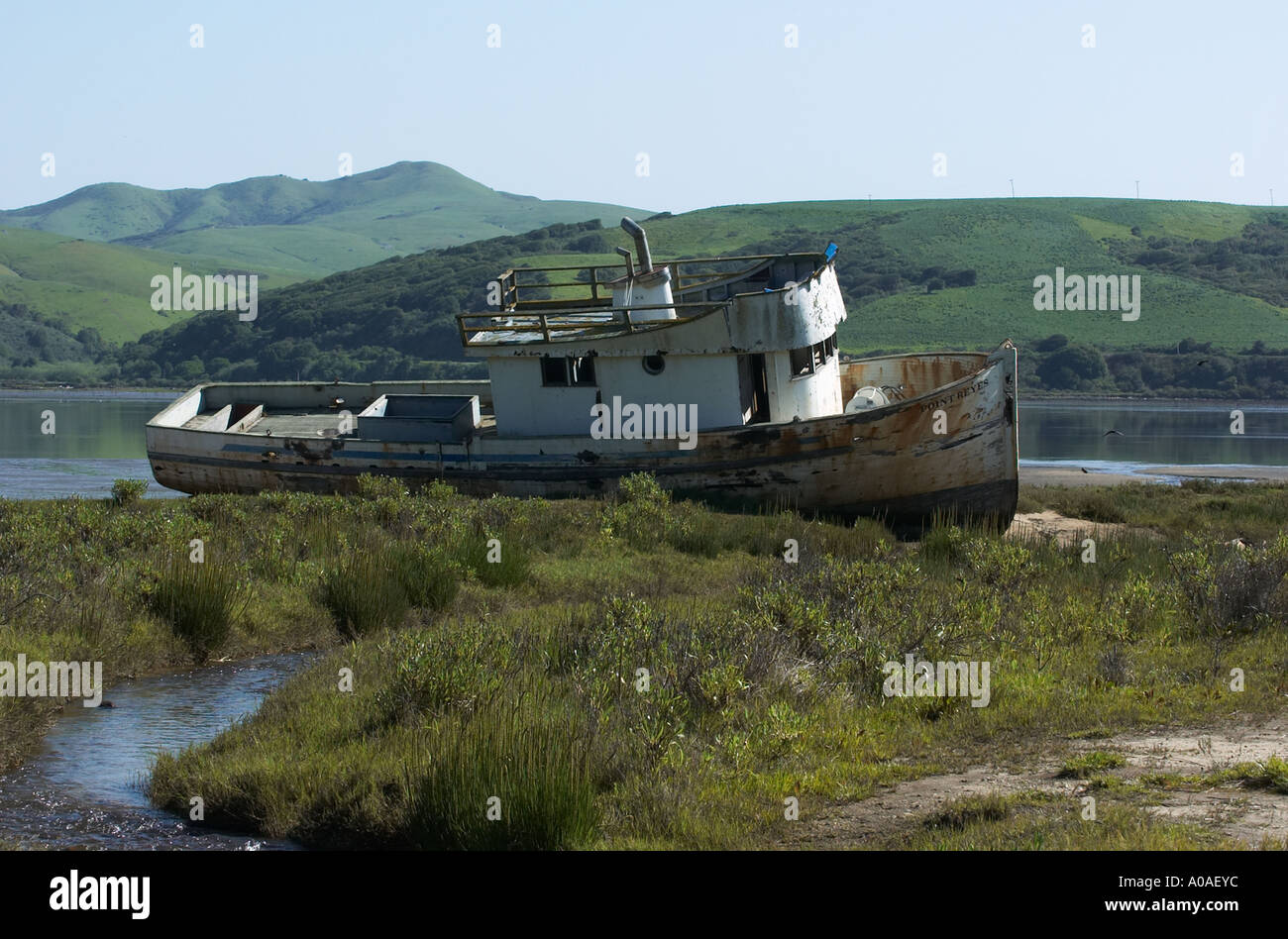 Fishing boat in the mud on Tamales Bay Stock Photo - Alamy