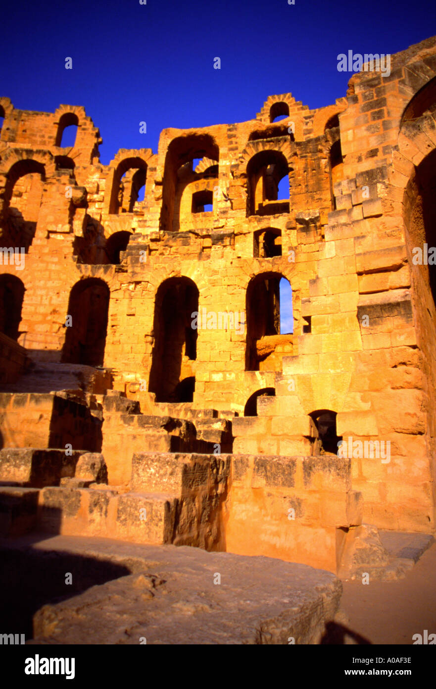 Blue sky stone walls roman amphitheatre Tunisia 1223 Stock Photo - Alamy