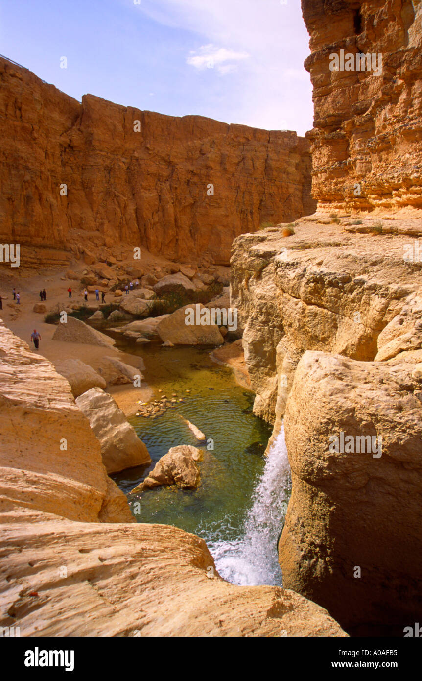 Canyon waterfalls with walking tourists Tunisia 972 Stock Photo - Alamy