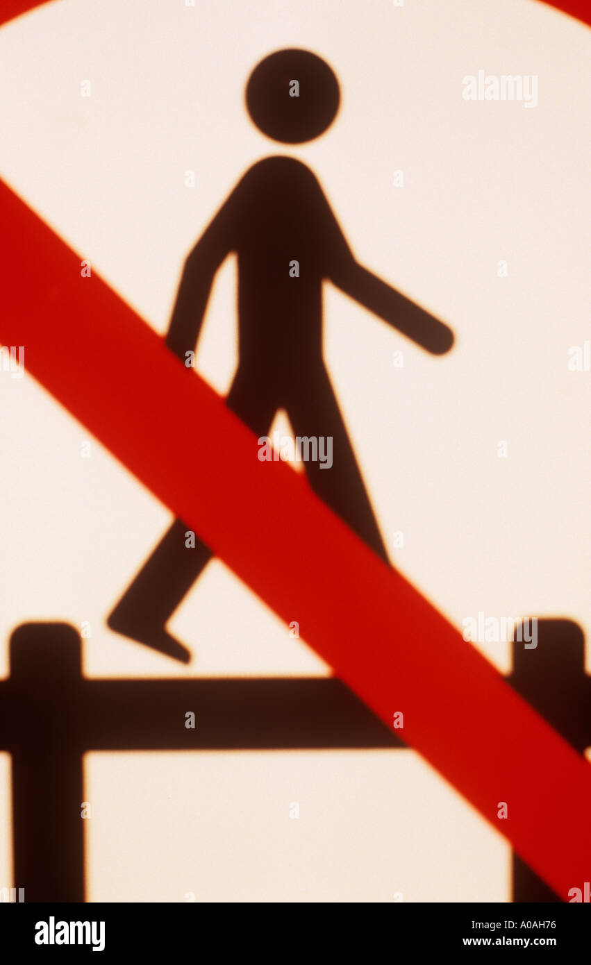 Defocussed sign instructing No walking on a walkway or jetty Stock ...